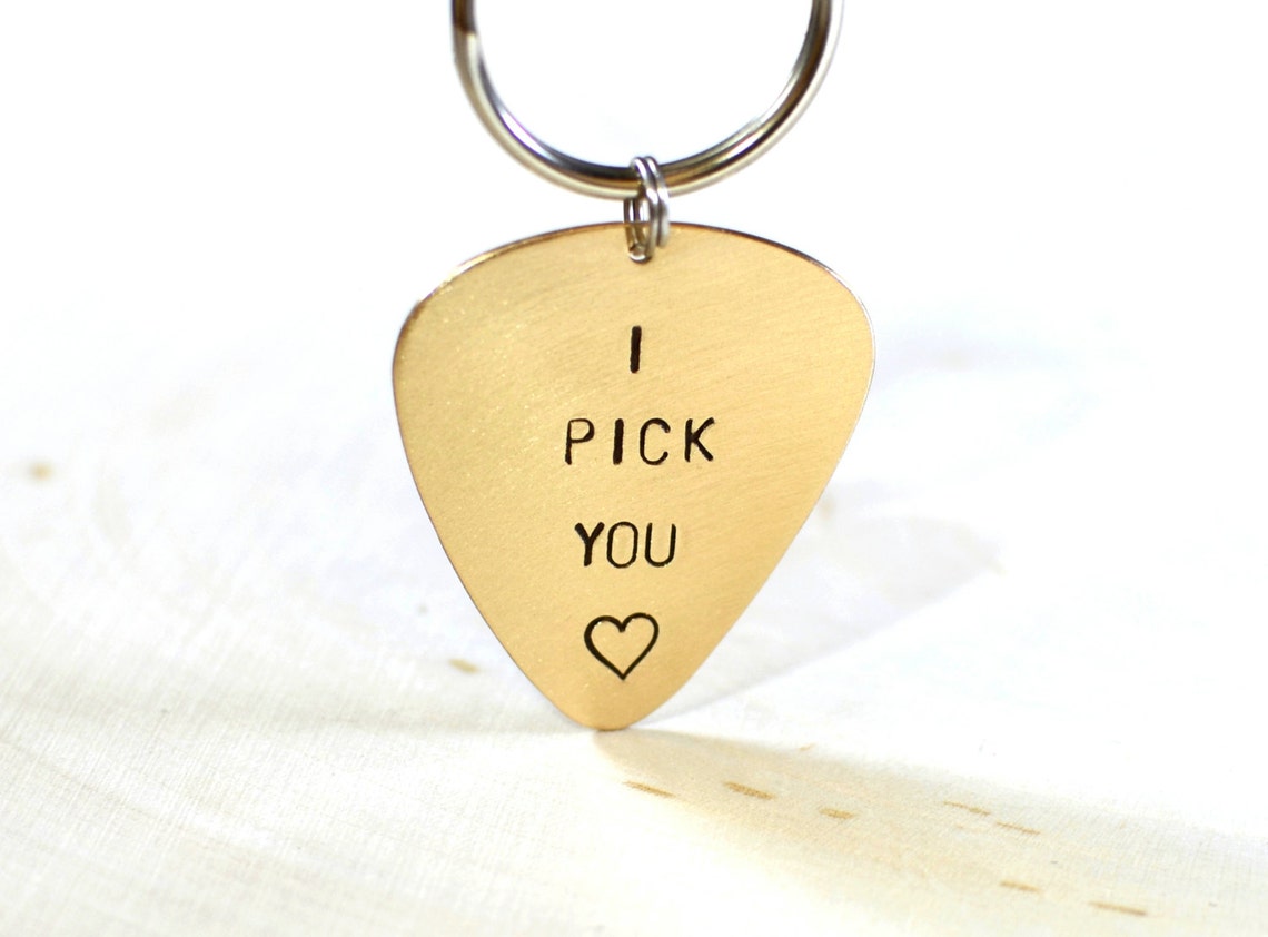 Bronze Guitar Pick Key Chain I Pick You With Love KC291 - Etsy