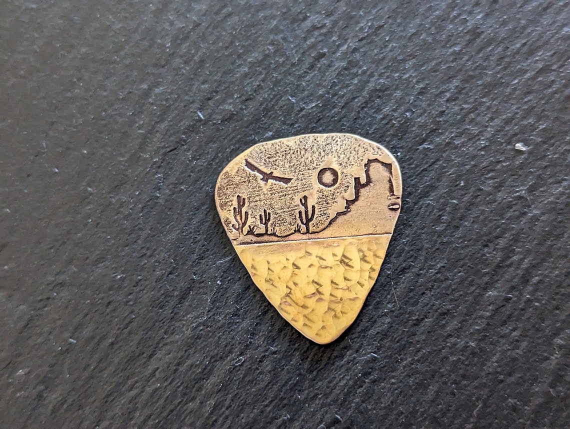 Bronze Guitar Pick With Desert Scene - Monument Valley - Cactus and ...