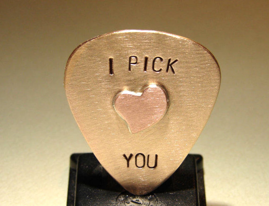 Bronze Guitar Pick With I Pick You and Special Copper Heart - Etsy
