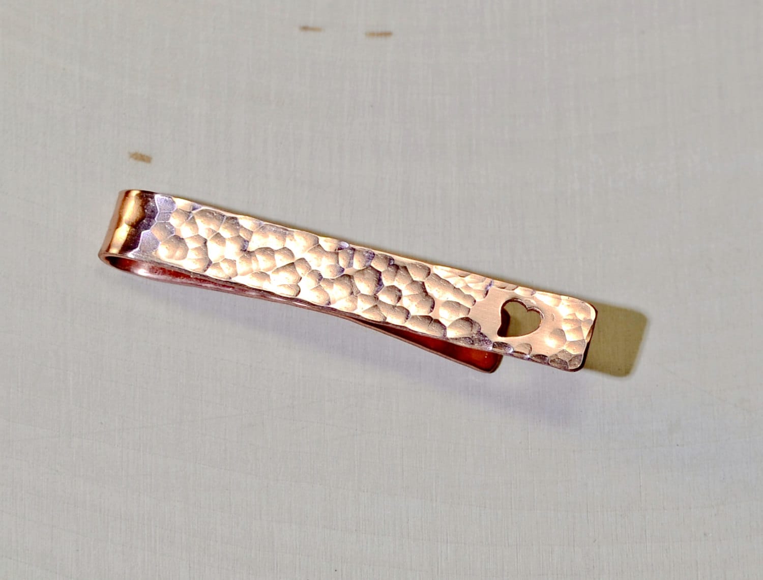 Hammered Copper Tie Clip With Heart and Shining Love for - Etsy