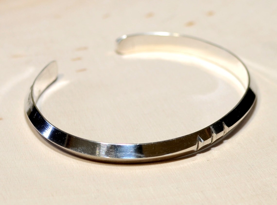 Dainty Sterling Silver Triangle Cuff Bracelet With 3 Notches - Etsy
