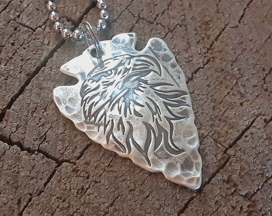 Sterling Silver Arrowhead Necklace With Eagle and Hammered Design - Etsy