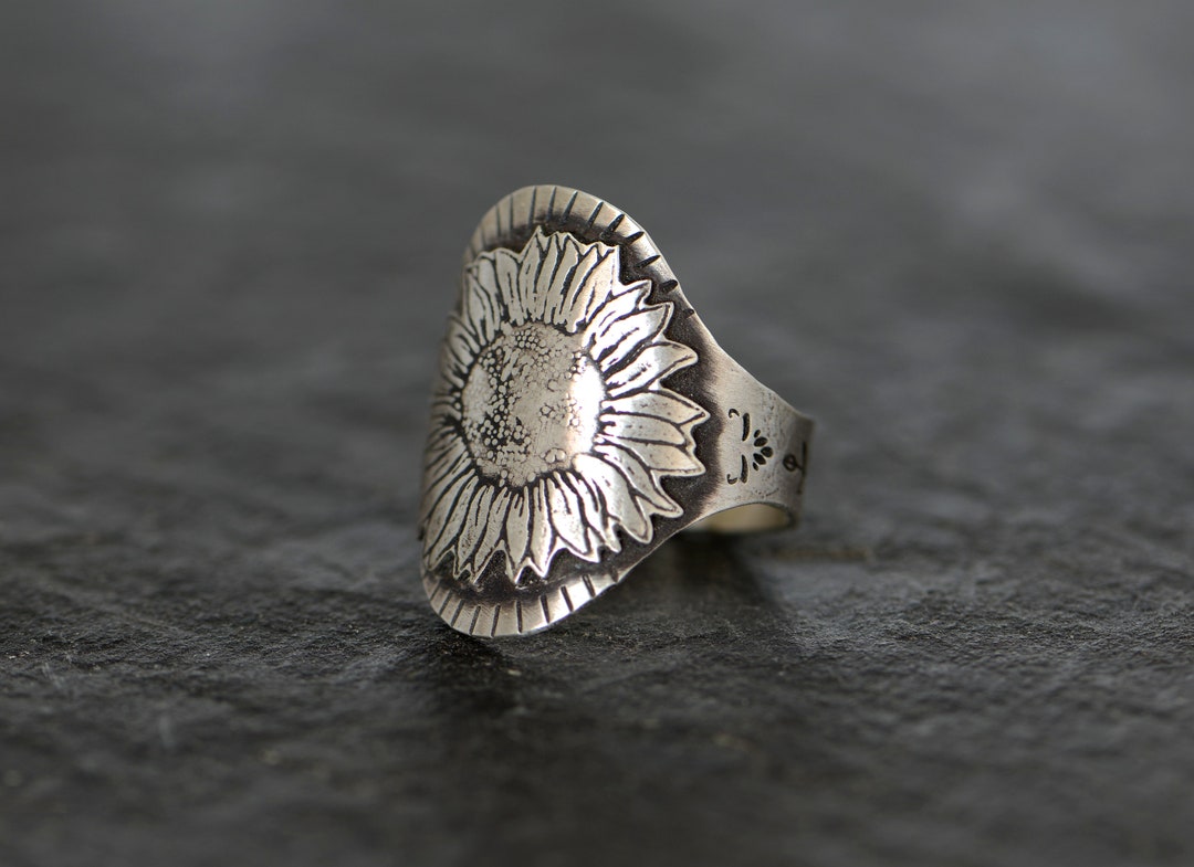 Sterling Silver Sunflower Ring - Small Saddle Ring - Solid Sterling ...