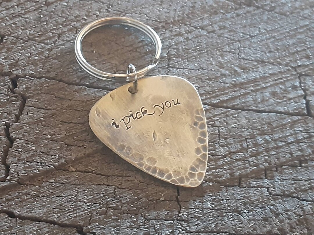 Brass Guitar Pick Key Ring With Hand Stamped I Pick You - Etsy