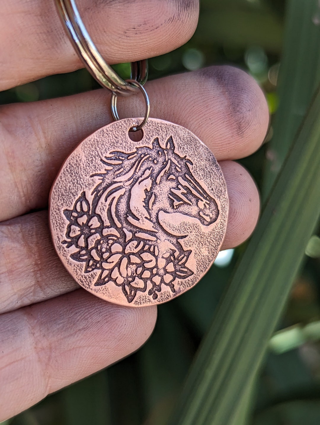 Copper Key Ring With Horse and Flowers - Handmade - Etsy