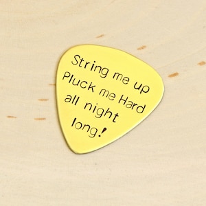 Brass Guitar Pick Handmade With String Me Up, Pluck Me Hard, All Night ...