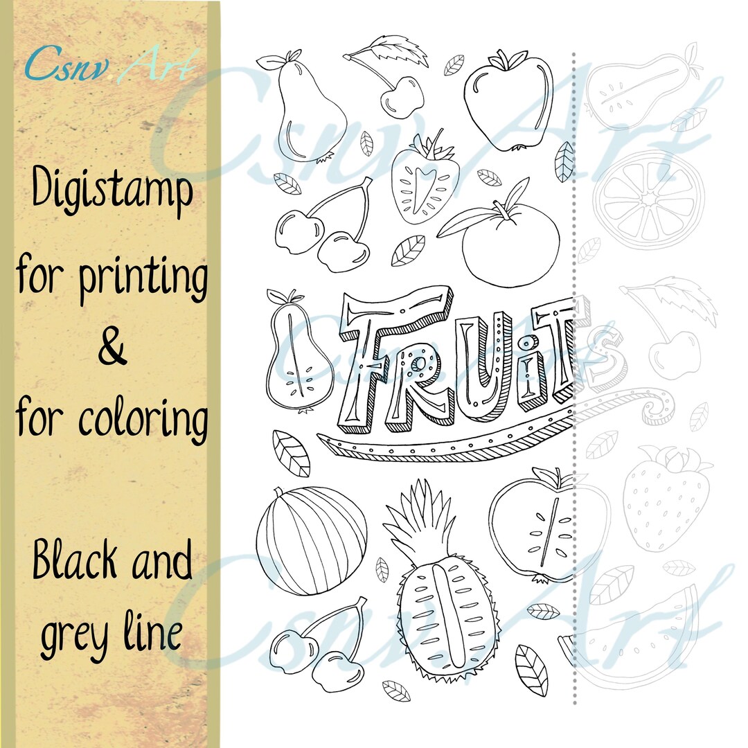 Digistamp Set.printdesign.lineal Art.fruits Digital Stamp for Printing ...