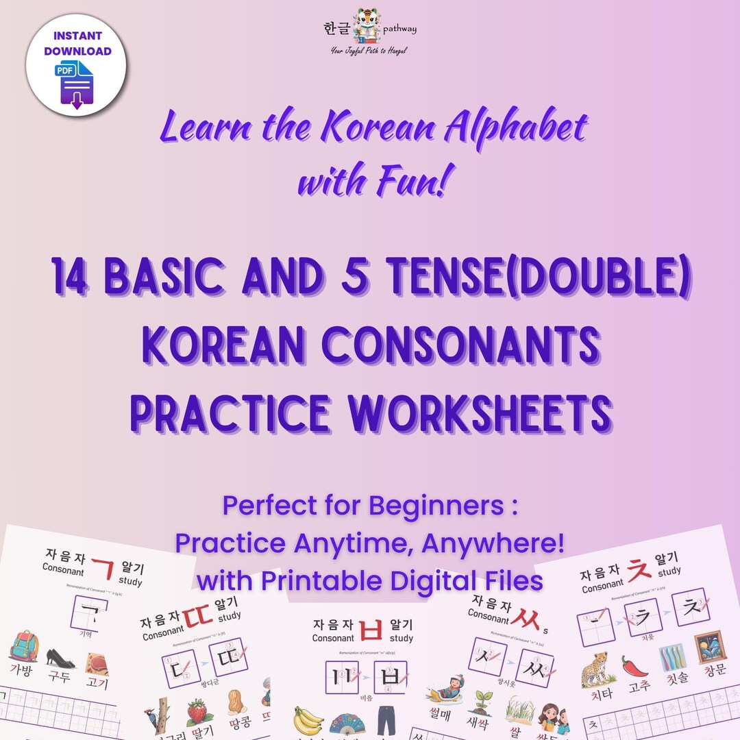 14 Basic Korean Consonants & 5 Tense (double) Consonants Practice ...