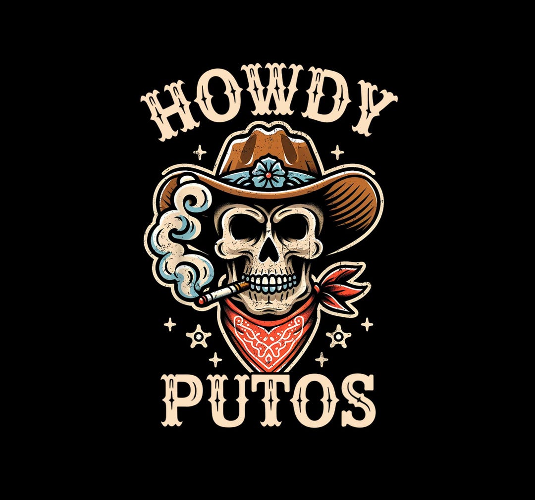 Howdy Putos Skull Funny Retro Vintage PNG, Cowboy Png,funny Western ...