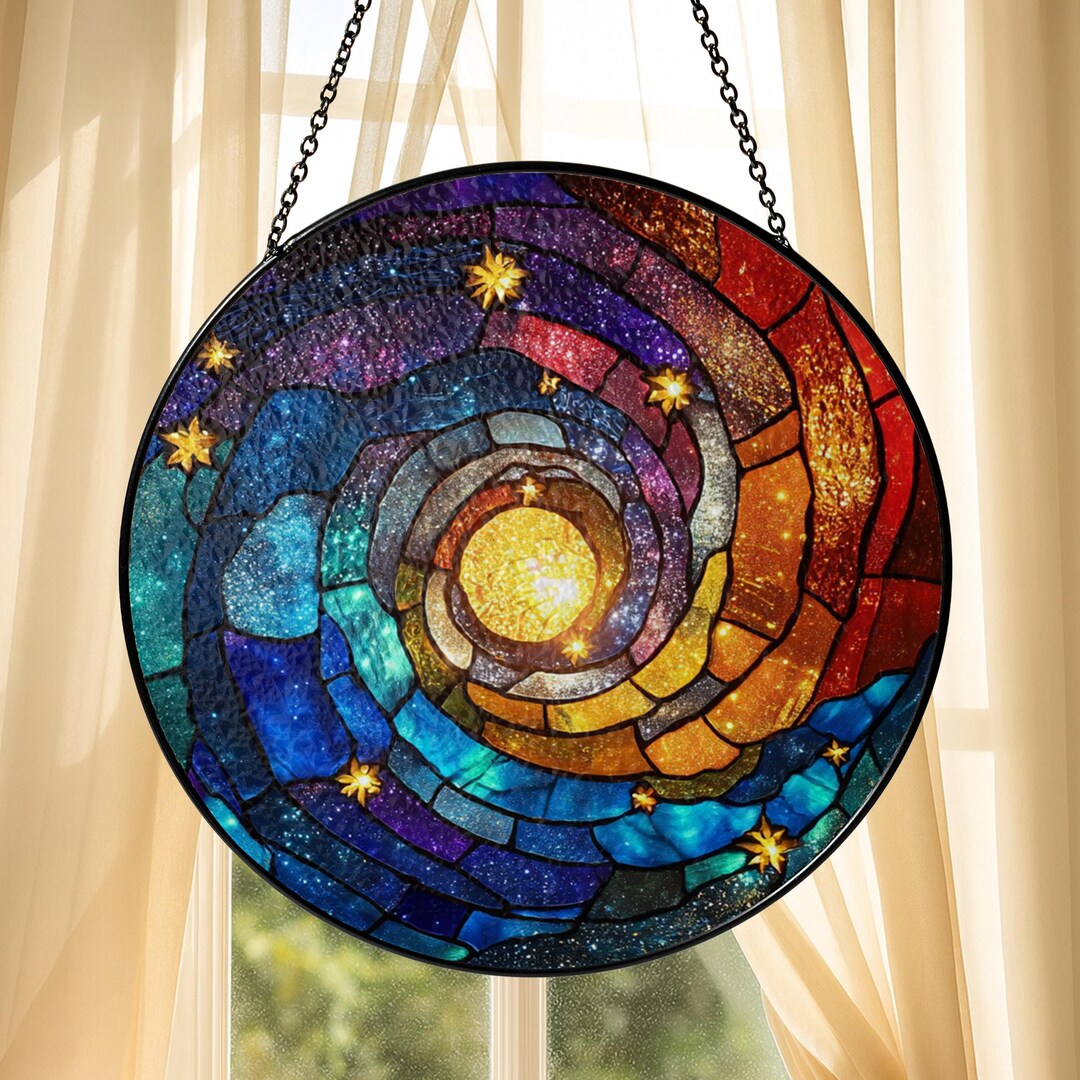 Space Milky Way Stained Glass Suncatcher, Stars Window Hanging, Galaxy ...