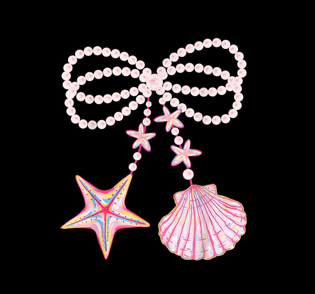 Coquette Clam Pearl Bow Png, Coastal Seashell Starfish PNG, Preppy ...