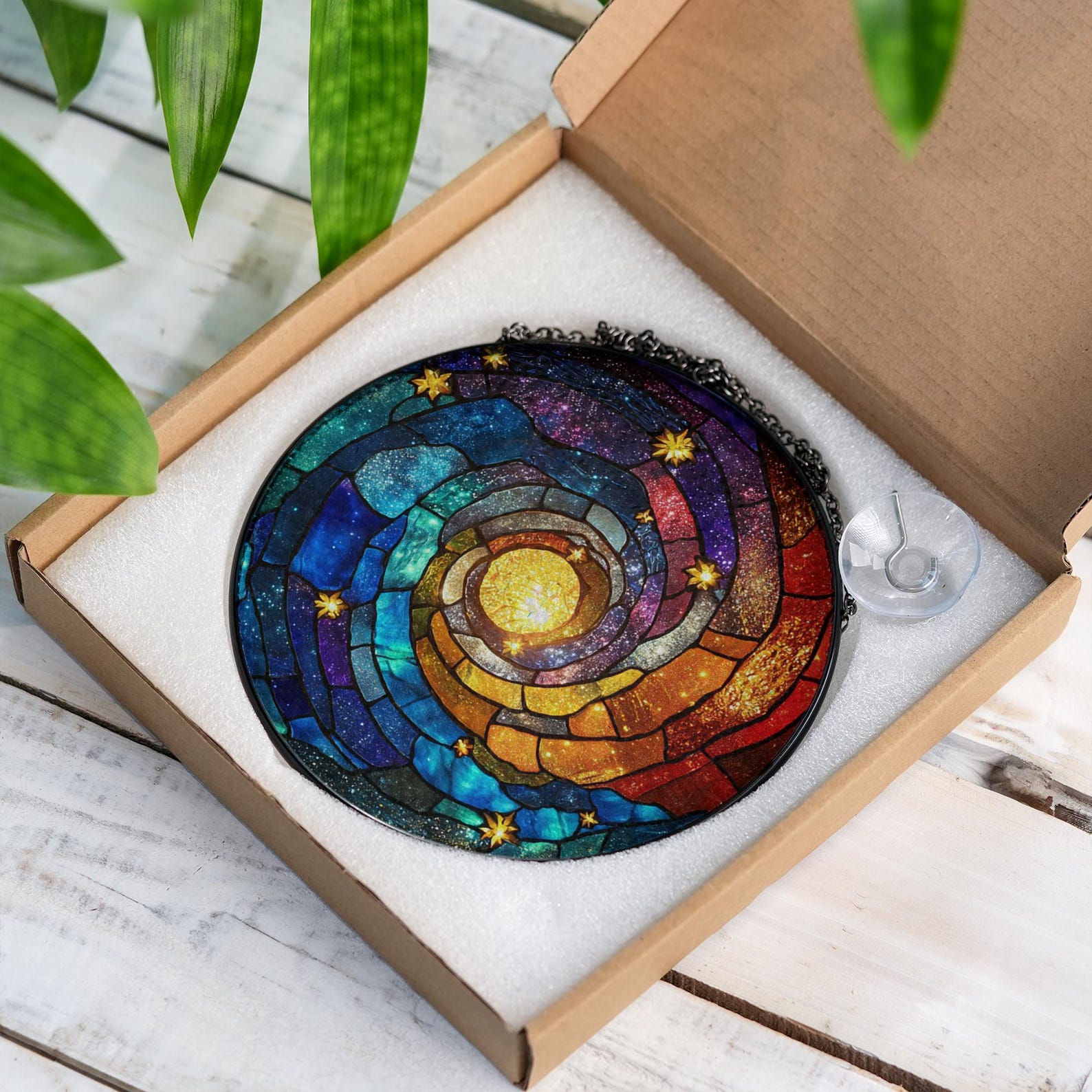 Space Milky Way Stained Glass Suncatcher, Stars Window Hanging, Galaxy ...