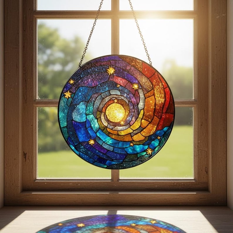 Space Milky Way Stained Glass Suncatcher, Stars Window Hanging, Galaxy ...
