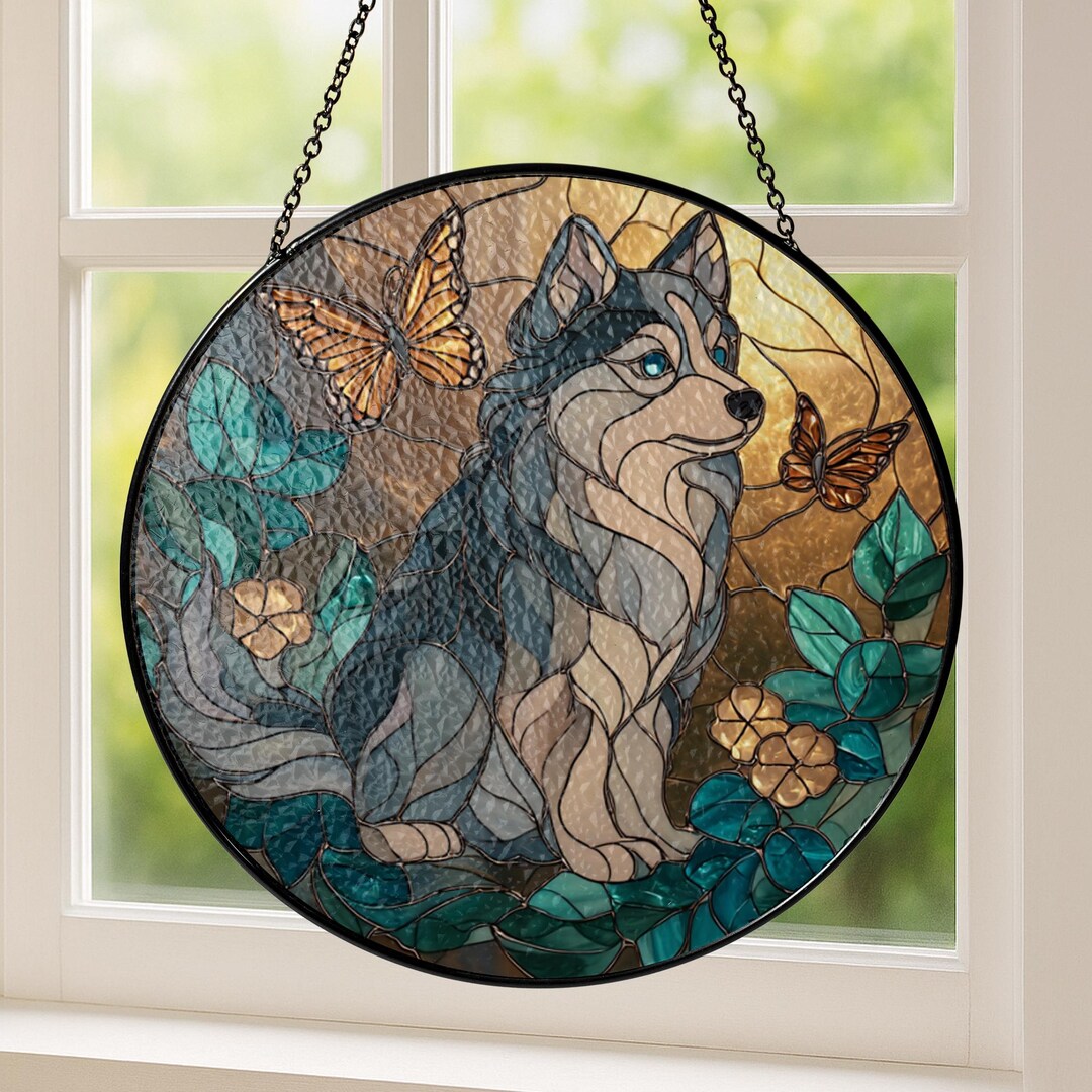 Husky Dog Stained Glass Acrylic Suncatcher, Unique Pet Memorial Window ...