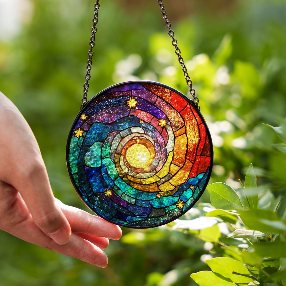 Space Milky Way Stained Glass Suncatcher, Stars Window Hanging, Galaxy ...