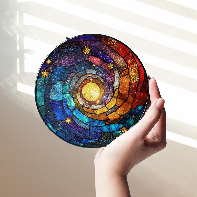 Space Milky Way Stained Glass Suncatcher, Stars Window Hanging, Galaxy ...