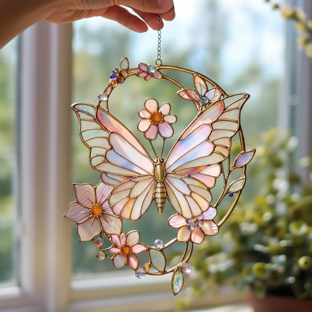 Butterfly Suncatcher, Acrylic Window Decor, Spring Blossom Nature Art ...