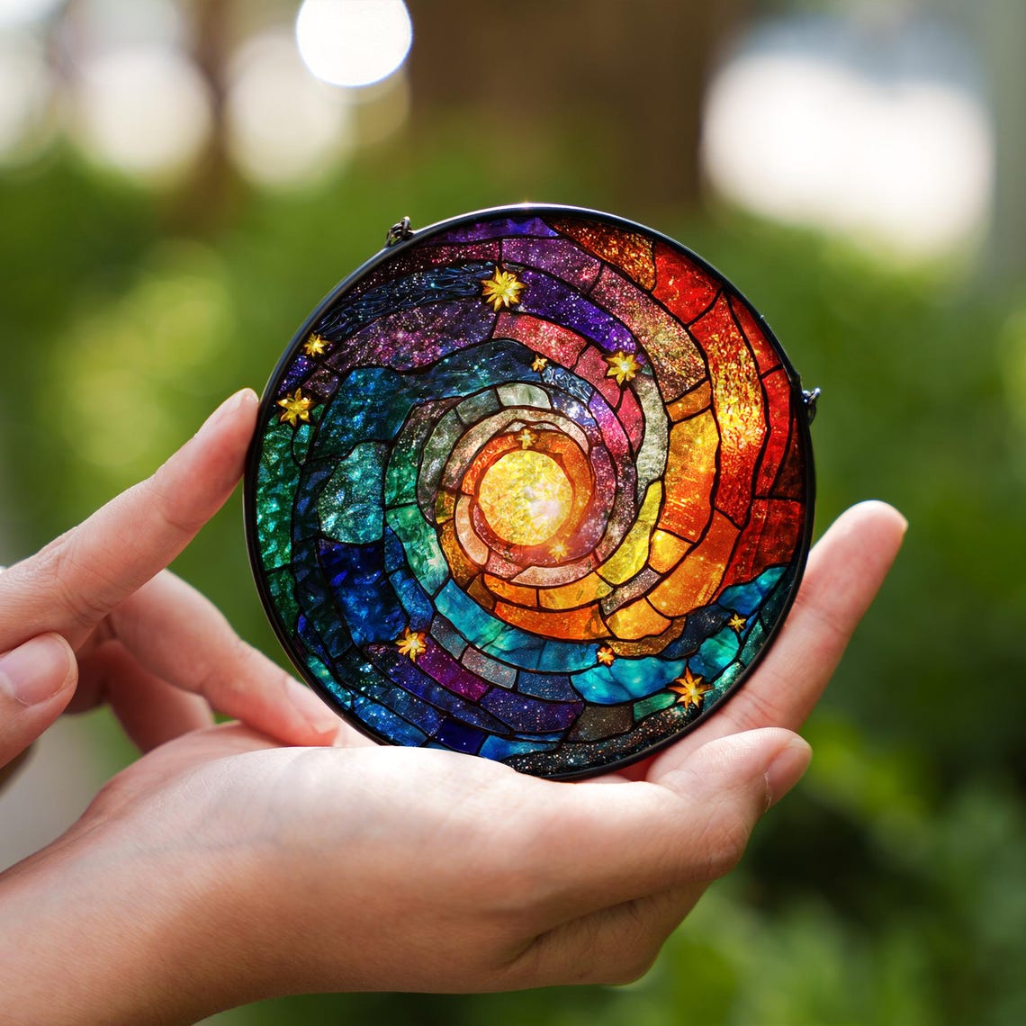 Space Milky Way Stained Glass Suncatcher, Stars Window Hanging, Galaxy ...