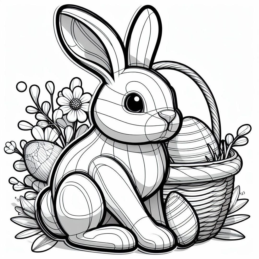 EASTER - BUNNY Coloring Book. 50 Pages. Kids, Printable, Activity ...