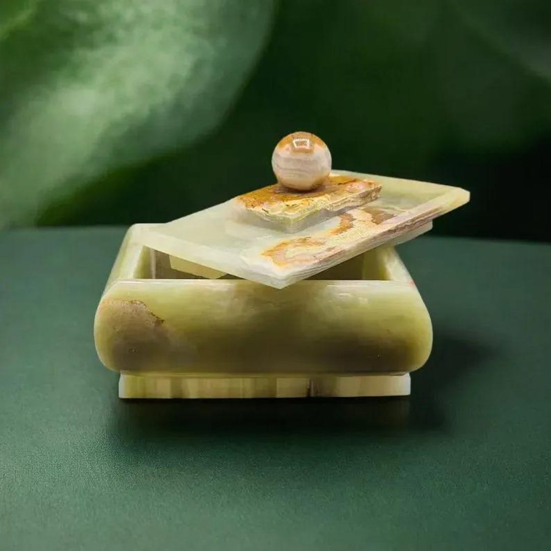 Handcrafted Onyx Marble Jewellery Box: Natural Stone Container for ...