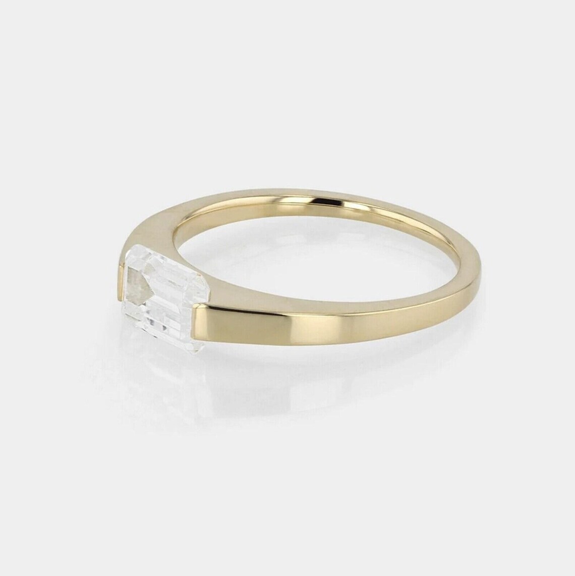 East West Solitaire Diamond Proposal Ring, Emerald Cut Moissanite ...