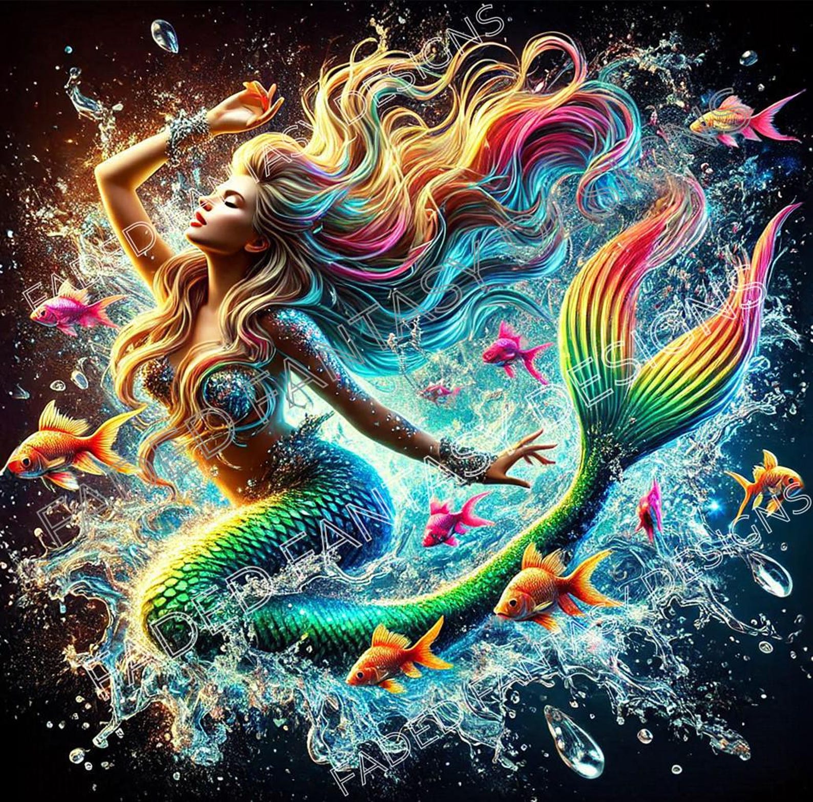 Vibrant Colorful Mermaid - 3D Illusion - Digital Design - Etsy