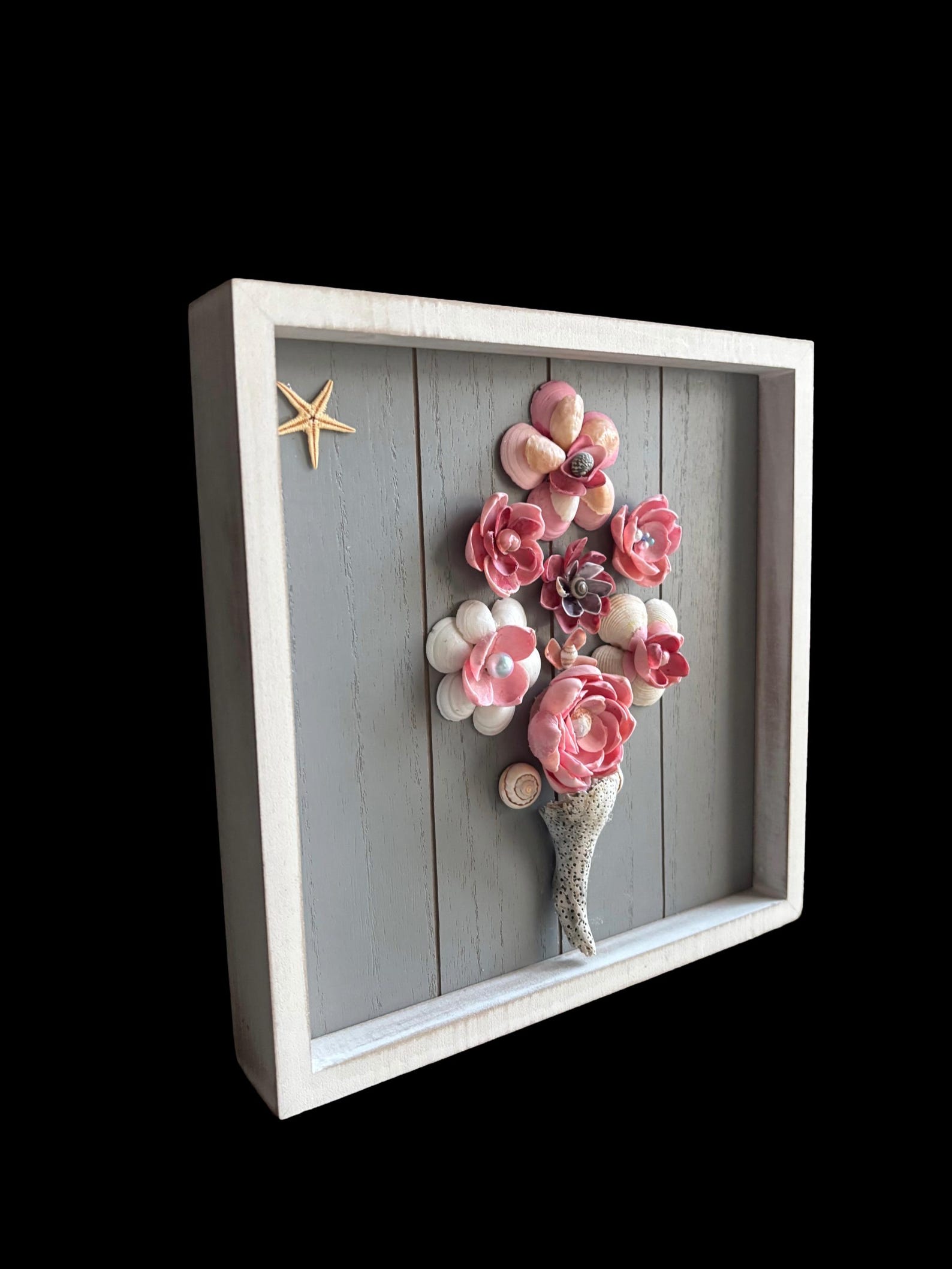 Handcrafted Seashell Flower Bouquet Wall Art-- Pink & Cream Shell ...