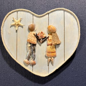 Romantic Coastal Seashell Couple Wall Art--heart-shaped Beach Couple ...