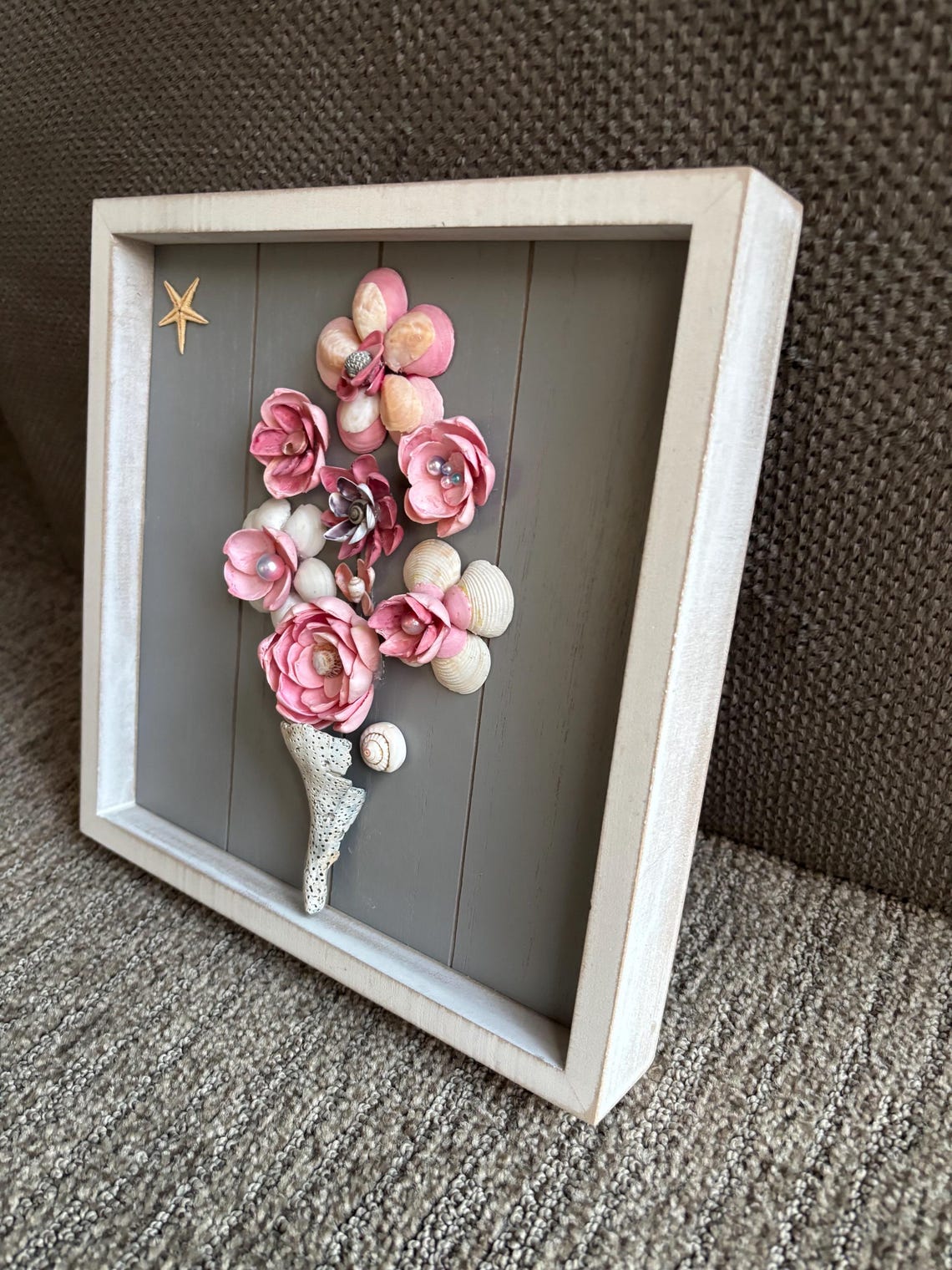 Handcrafted Seashell Flower Bouquet Wall Art-- Pink & Cream Shell ...