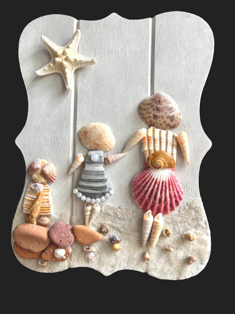 Seashell Art Family With Dog Beach Scene-handmade Coastal Wall Decor - Etsy
