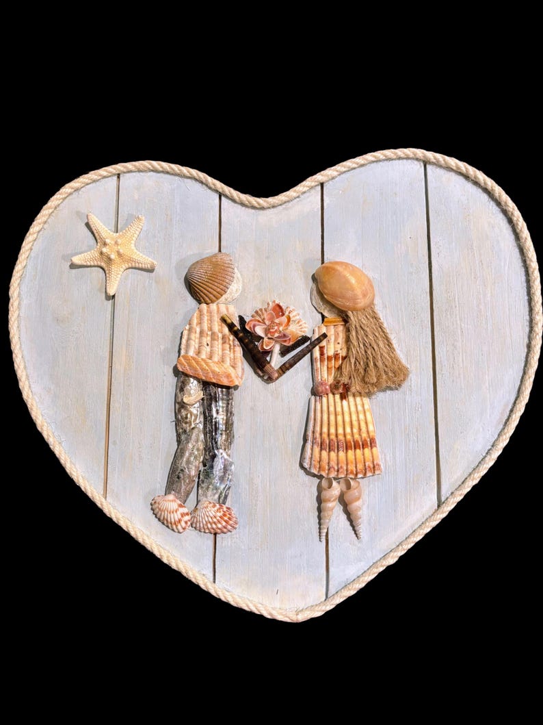Romantic Coastal Seashell Couple Wall Art--heart-shaped Beach Couple ...