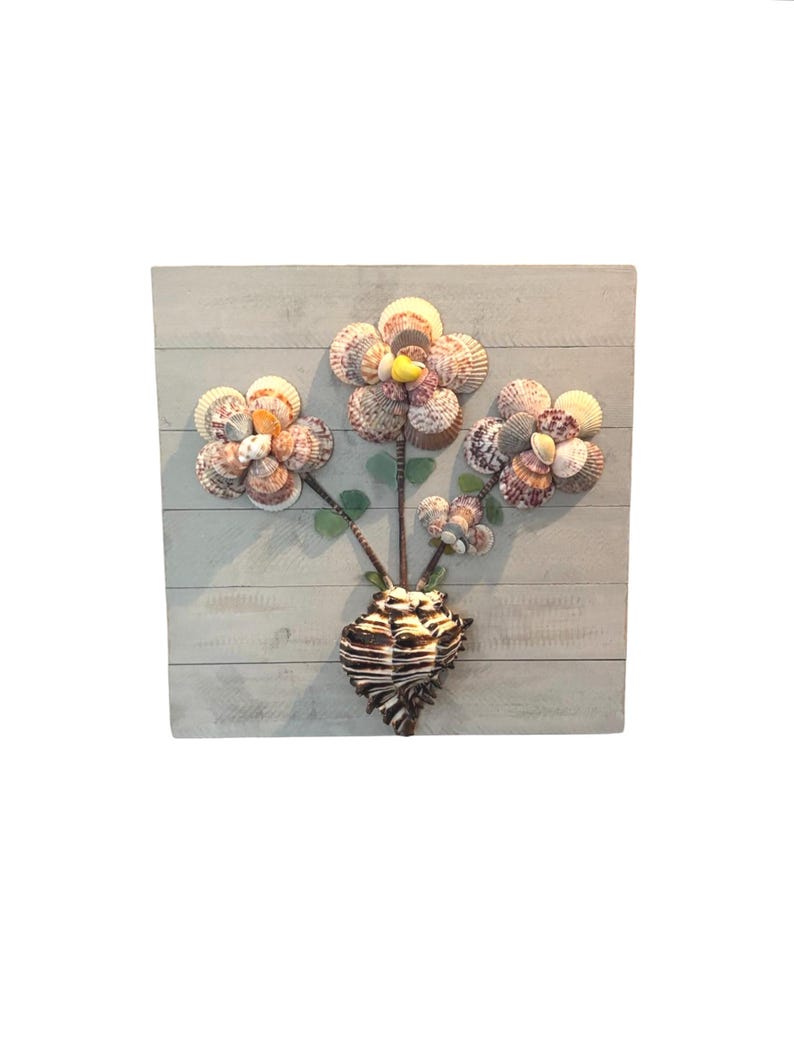 Seashell Flower Wall Art: Handmade Coastal Bouquet in Murex Shell Vase ...