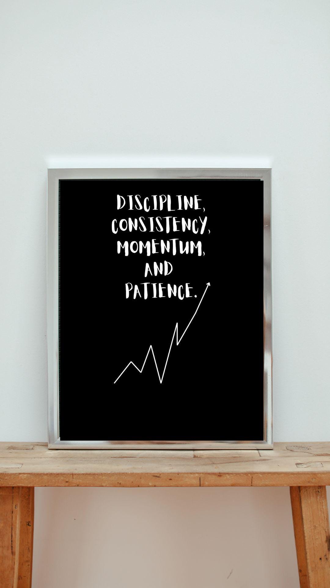 Motivational Wall Poster Discipline Consistency Momentum and Patience ...