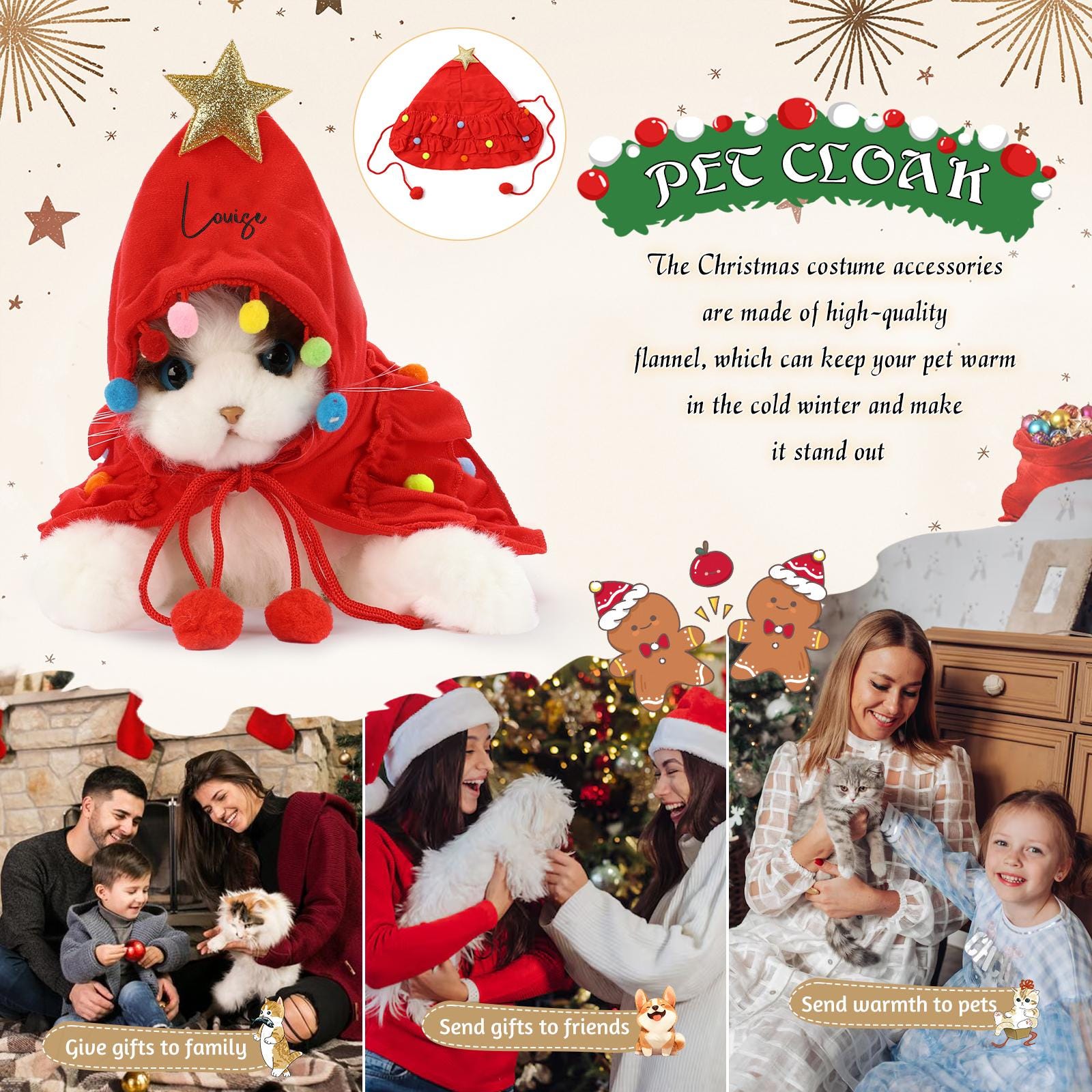 Personalized Pet Christmas Cape With Name，custom Holiday Costume ...