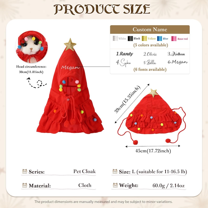Personalized Pet Christmas Cape With Name，custom Holiday Costume ...