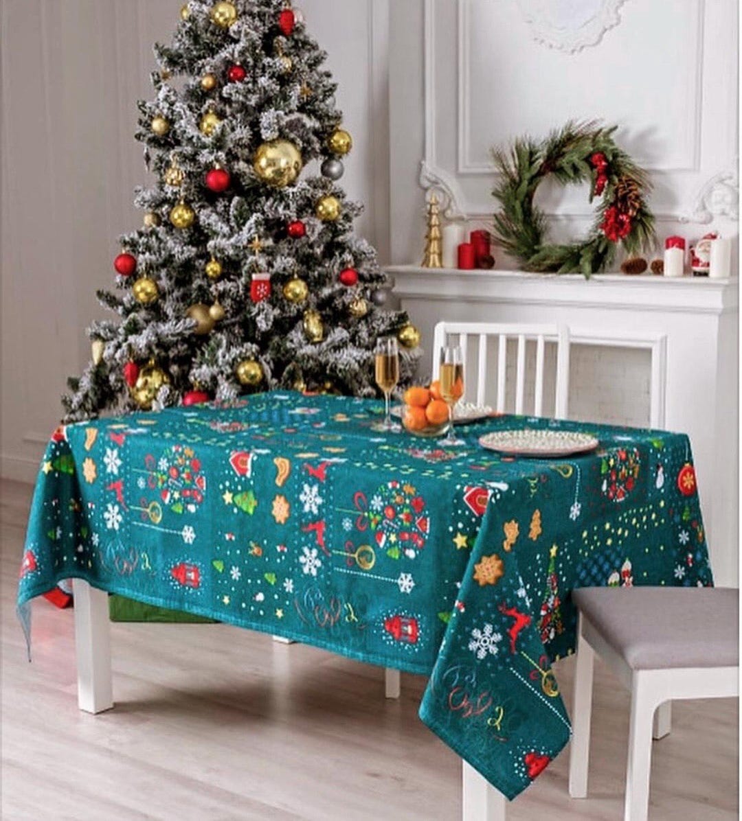 Christmas Tablecloth Gingerbread, Linen Tablecloth for Christmas ...