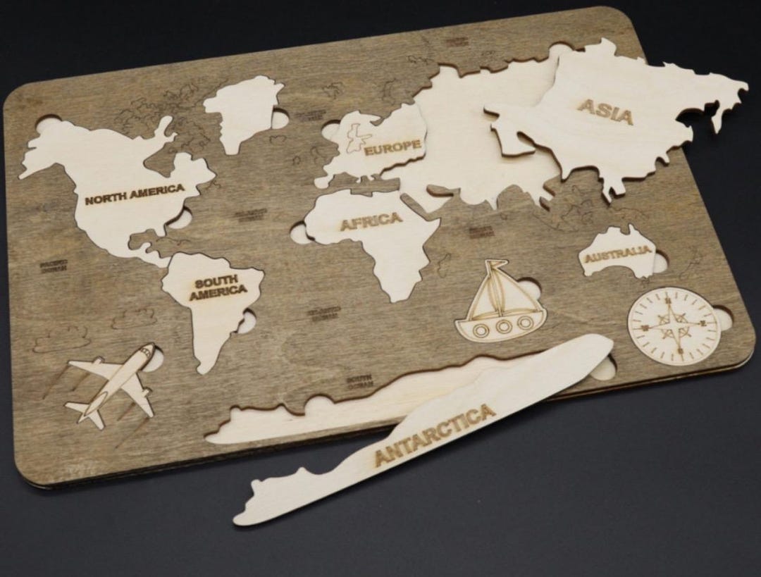 Wooden Puzzle World Map, Wooden Puzzle, Natural Toy, Educational Toy ...