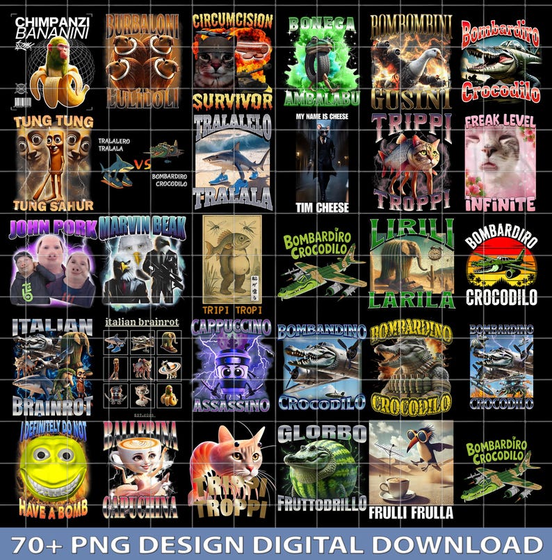 70+ Italian Brainrot Homage Png Bundle, Italian Brainrot Shirt Design ...