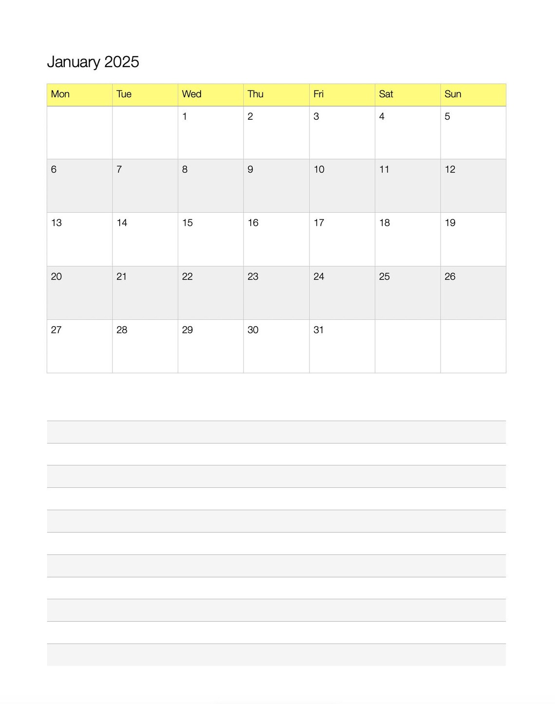 2025 Monthly Calendar Printouts PDF, Word, Pages Formats Minimalistic ...