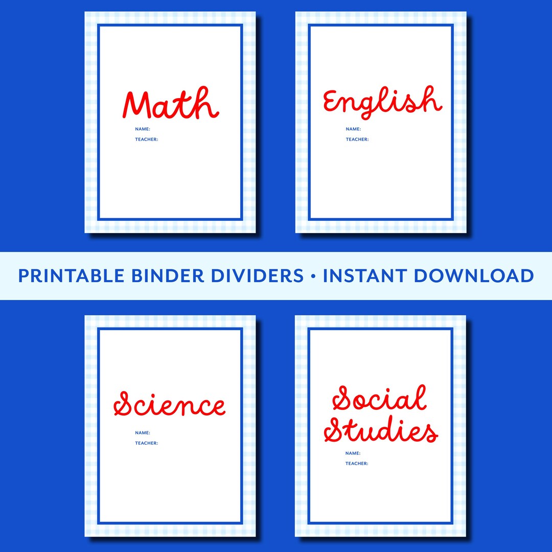 Printable Binder Covers - Blue Gingham Binder Dividers - School ...