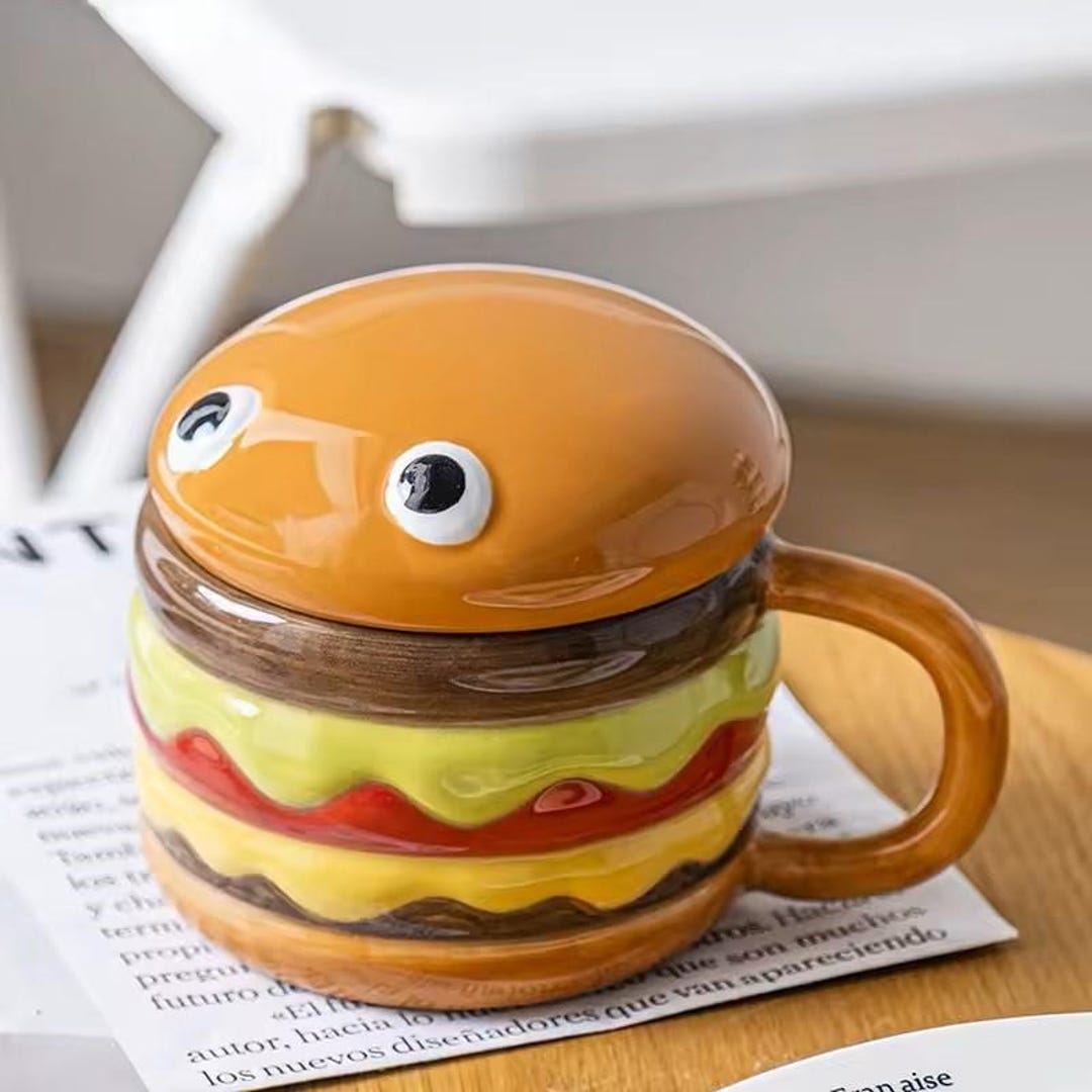 Handmade Ceramic Hamburger Mug Cup 300ml Cute Cartoon Coffee Cup With ...