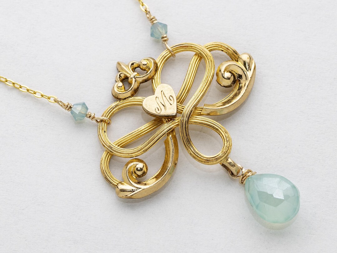 Victorian Lavalier Necklace in Gold Filled With Blue Chalcedony and ...