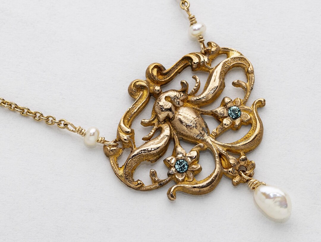 Vintage Lavaliere Necklace, Victorian Floral Pendant in Gold Filled ...