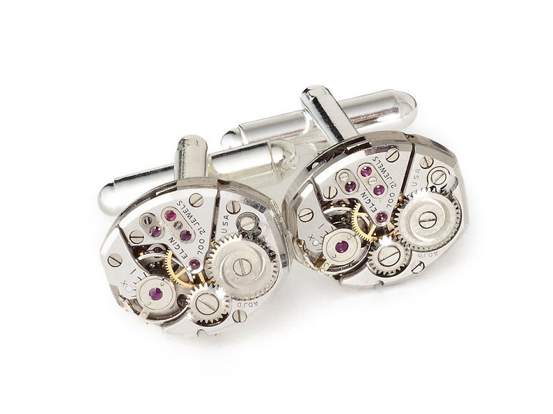 Steampunk Cufflinks Vintage Elgin Watch Movements Grooms Best Man ...