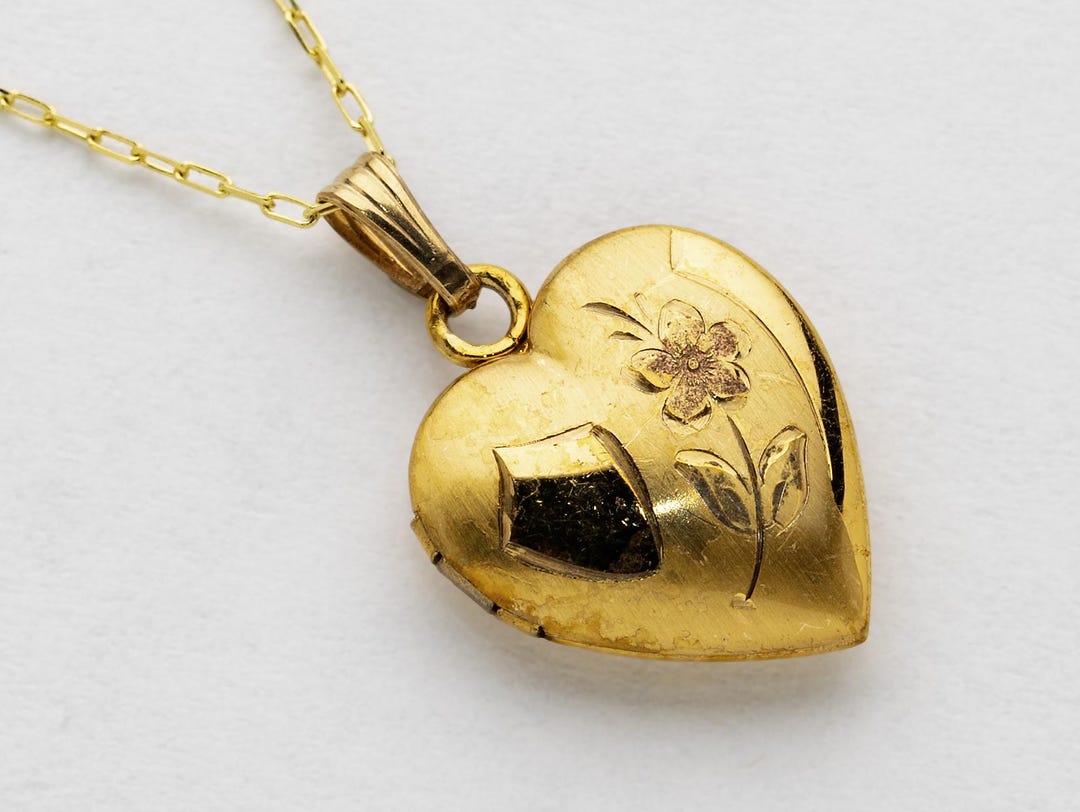 Vintage Heart Locket Necklace in 10K Yellow and Rose Gold Filled With ...
