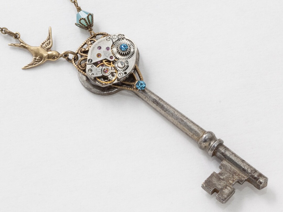 Steampunk Necklace Antique Skeleton Key With Silver Watch - Etsy