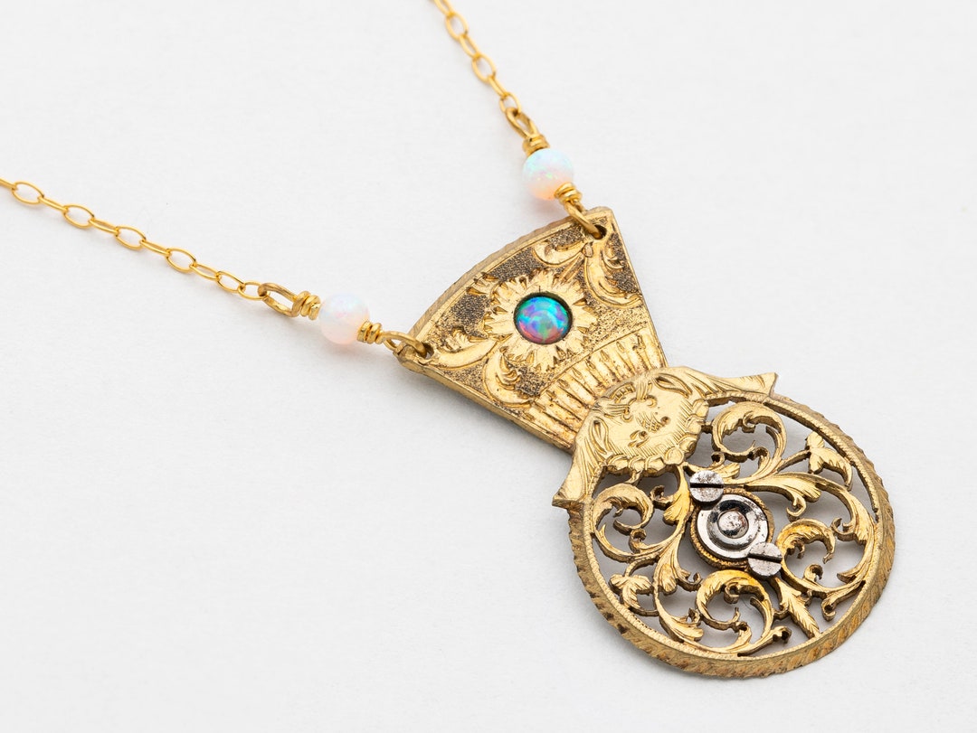 Vintage Opal and Diamond Necklace, Vintage Verge Fusee Watch in Gold ...