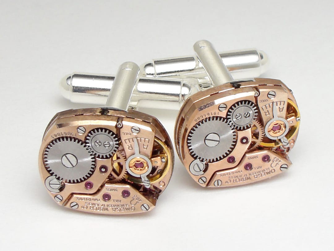 Steampunk Cufflinks, With Vintage Rose Gold Genuine Omega Watch ...