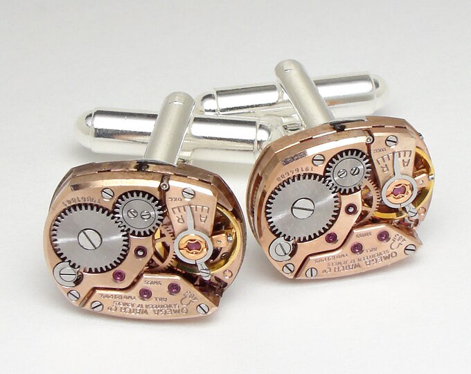 Steampunk Cufflinks, With Vintage Rose Gold Genuine Omega Watch ...