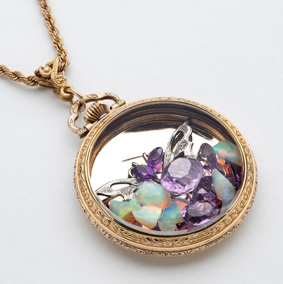 Antique Pocket Watch Locket Necklace, Vintage Shaker … - Gem